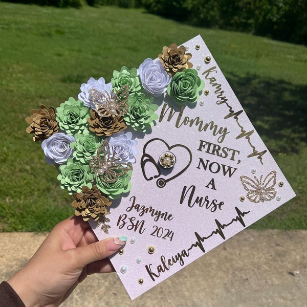 Pink Gold Graduation Cap Topper, Custom Grad Cap, Nurse Grad Cap ...