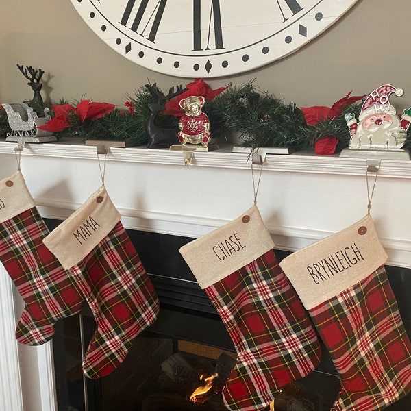 Personalized Christmas Stocking, Plaid, Monogrammed, Family and Pets ...