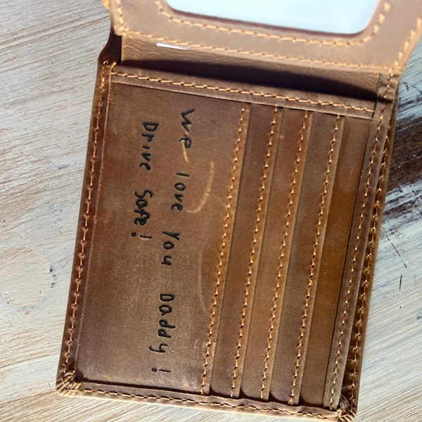 Handwriting Men's Wallet, Engraved Memorial Signature Wallet, Groomsmen ...