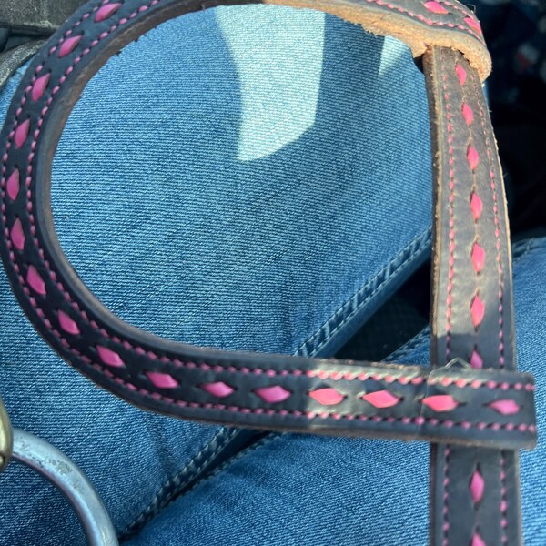 Custom Handmade PINK Bridle Leather Buckstitched Split Ear Headstall - Etsy