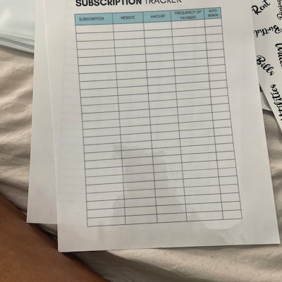 Subscription Tracker Printable Subscription Log Expense Tracker Planner ...