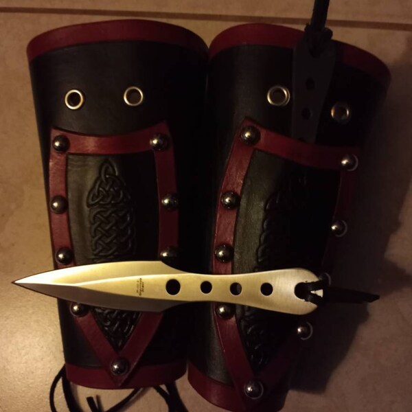 Leather Bracers With Dagger Holder Inset and Celtic Knot. - Etsy