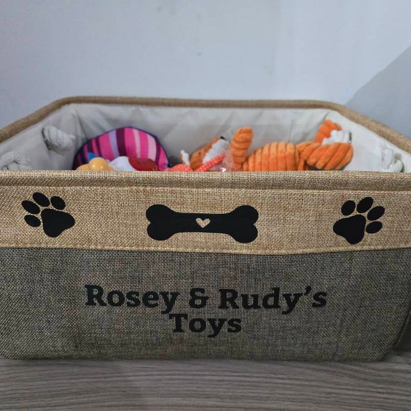 Personalised Canvas Dog Toy Basket - Custom Pet Storage Organizer ...