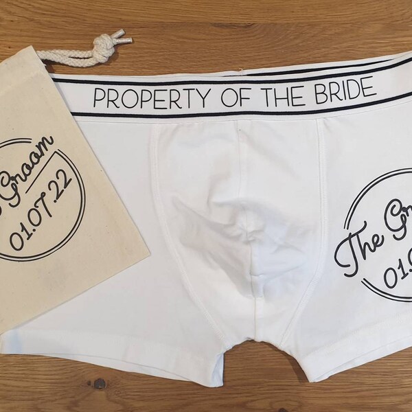 Groom's Property of the Bride, Wedding Date Boxer Shorts, Cocktail ...