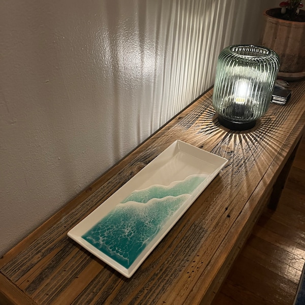 White Serving Platters for Entertaining | Porcelain Ocean Resin Dish | Wave Ocean Resin Art ...