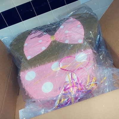 Handmade Pink and Gold Mouse With Bow Pinata - Etsy