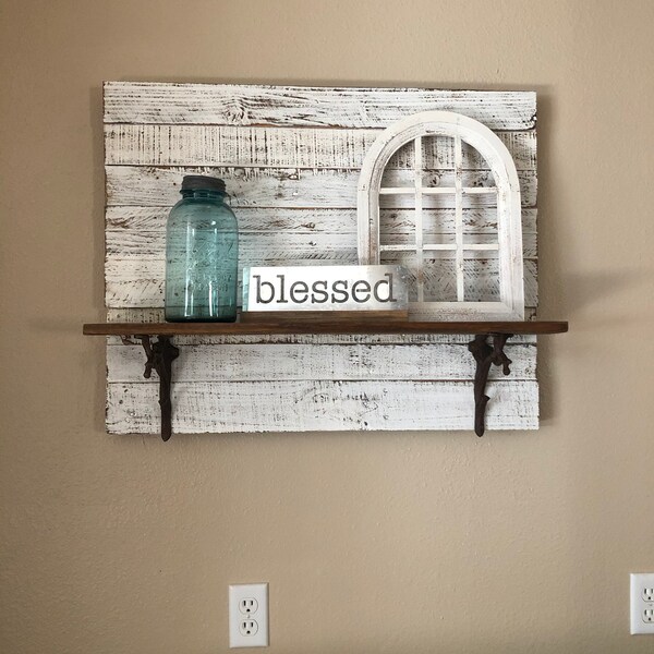 White Distressed Shelf, Entryway Shelf, Mudroom Shelf, Bathroom Shelf ...