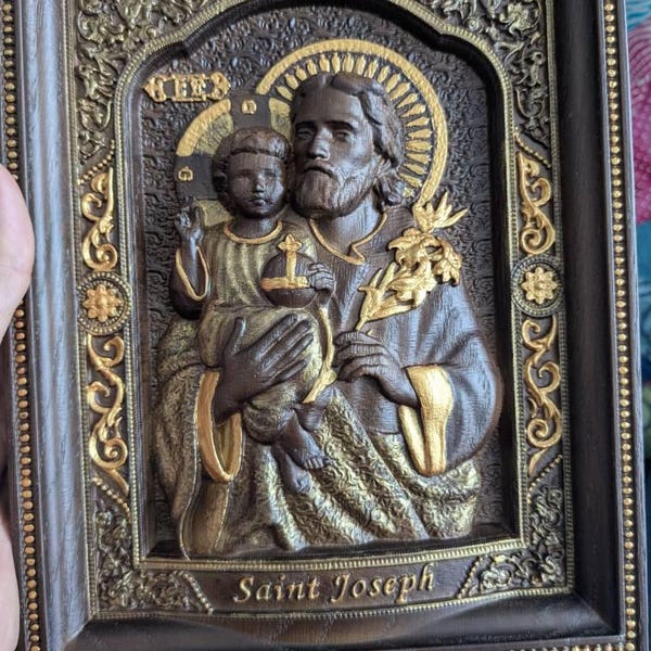 Hand Carved Oak Saint Joseph Icon: Personalized Religious Wall Art ...