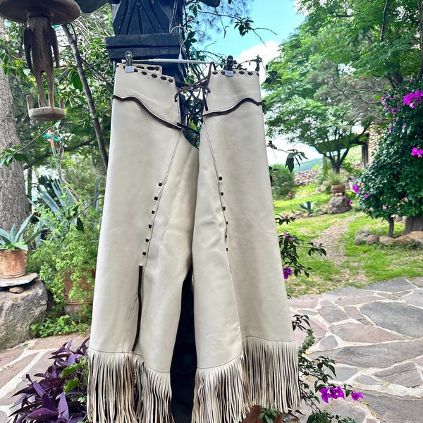 Handmade Cowgirl Chap Leather Chap Beige Brown Ladies Pant Rodeo Chap ...