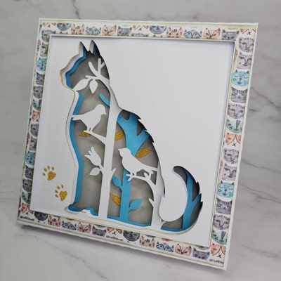 Cat Shadow Box SVG, 3d Papercut SVG, Layered Paper Art Template, Scroll ...