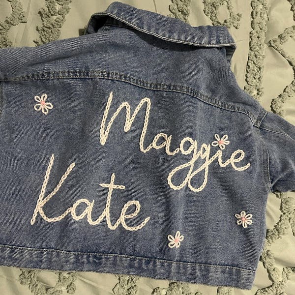 Kids Hand Embroidered Denim Jacket | Personalized Name Kids Jean Jacket ...