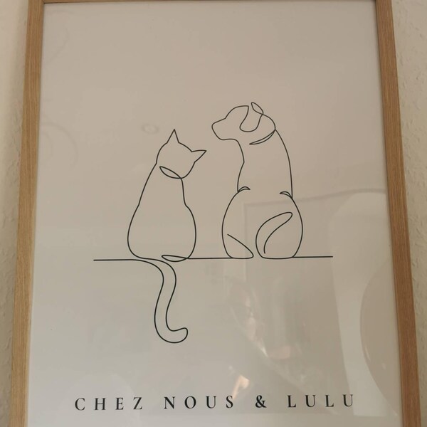 2 Cat Owner Wall Decor, 2 Cats Line Drawing Wall Art, Personalised Cat ...