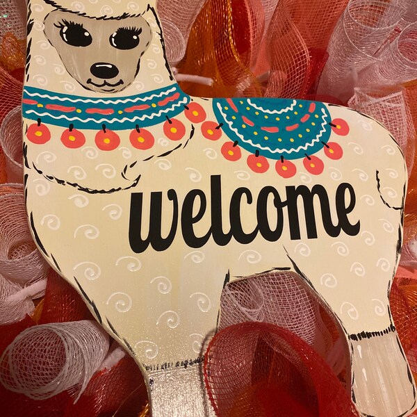 Welcome LLAMA SIGN Wall Art Door Hanging Hanger Plaque Holiday Decor ...