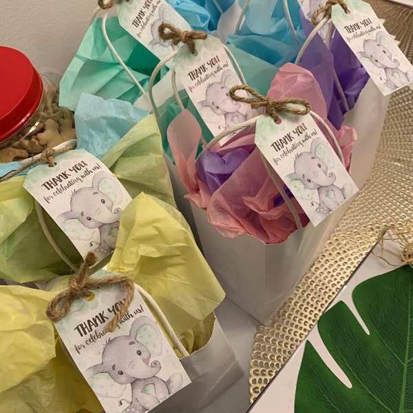 Green Elephant Baby Shower Gift Tags, Thank You Favor Tags Printable ...