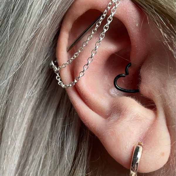 925 Sterling Silver Double Chain for Industrial Scaffold Barbell. Ear ...