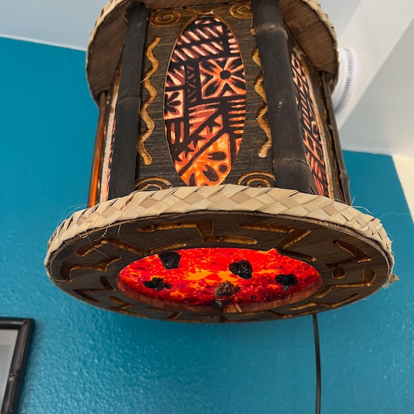 Exotic Hexagon Panel Tiki Lamp Bar Pendant Light With Seashell and ...