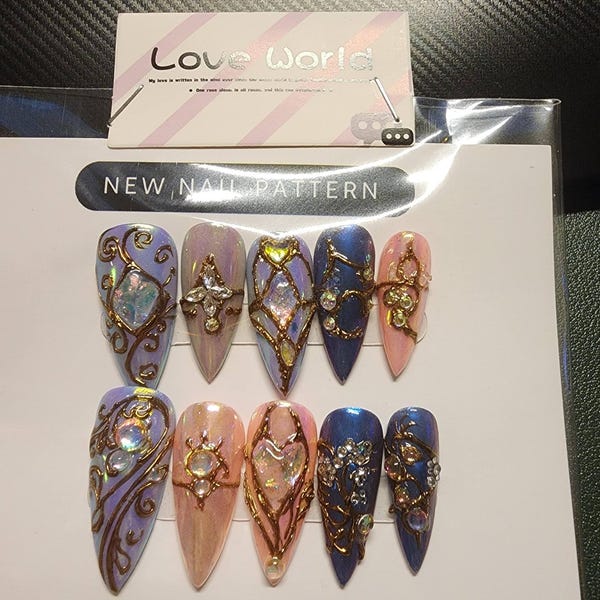 Aurora Jewel Press on Nails | Handmade Chrome Iridescent Nail Art ...