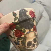 Crow Flowerpots, Fall Decor, Halloween Gift, Skull Plant Pot, Skull Art ...