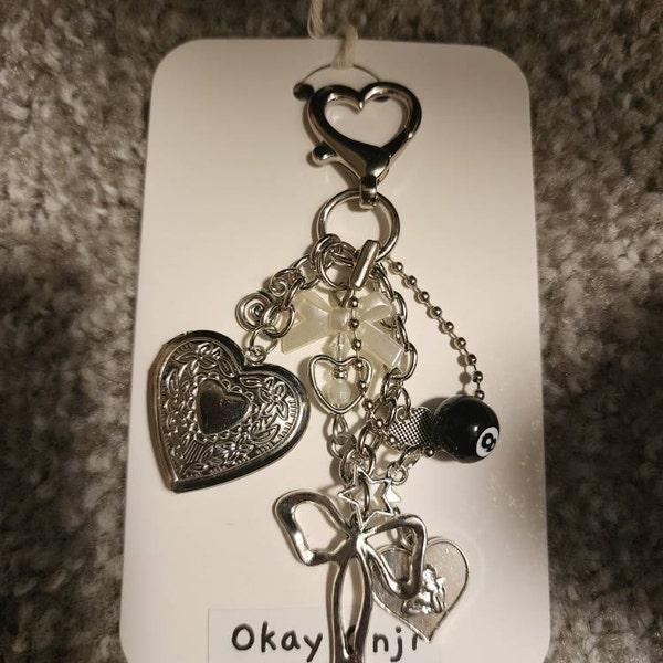 8 Ball Keychain, Y2K Clutter Bag Charms With Dice, Cherry, Stars, Bow ...