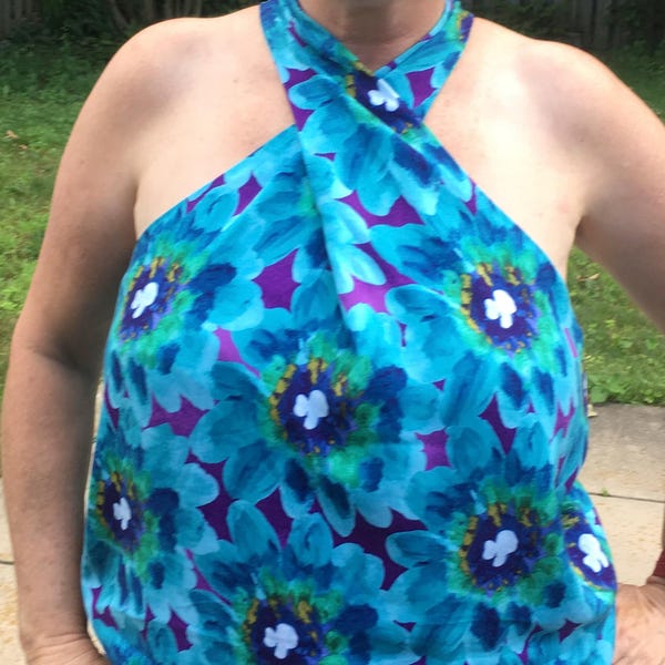 Twisted Halter Top Sewing Pattern, Sleeveless Crossover Shirt, Easy ...