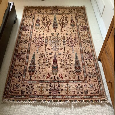 Blue 5x7ft. Bird Area Rug Handmade Afghan Natural Wool Rug Rugs for ...