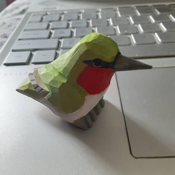 Hummingbird Wooden Figurine Ruby-throated Gift Decoration Handmade Bird ...