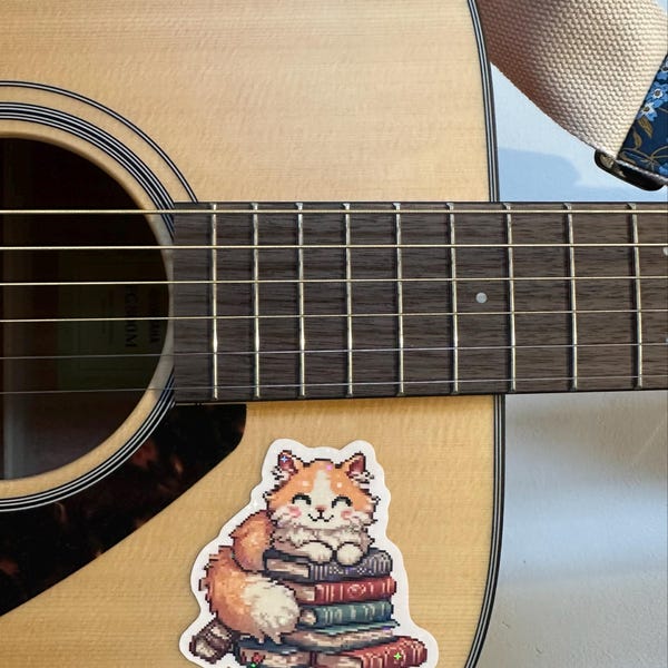 Bookish Kitty Vinyl Sticker - Cute Pixel Art Cat Decal, Gifts for ...