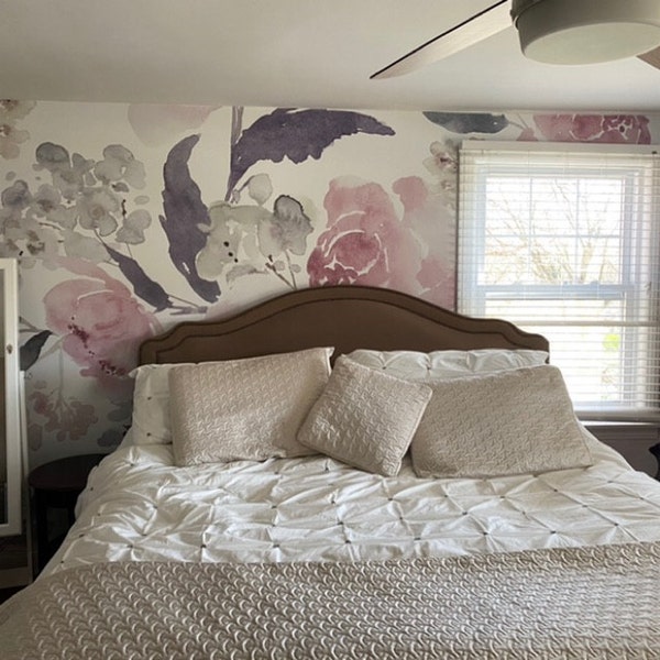 Delicate Forest Floral Large Scale Mural Wallpaper Watercolor Botanical ...