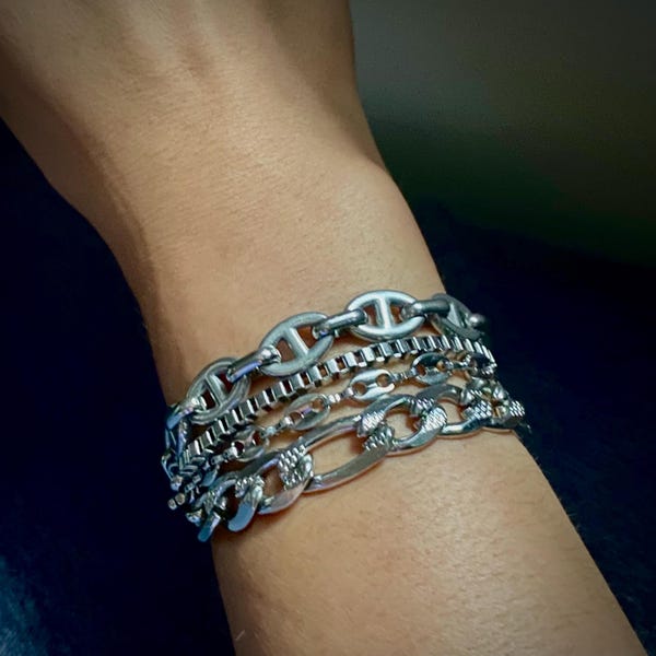 Chunky Multi Layer Silver Necklace for Women in Stainless Steel With ...