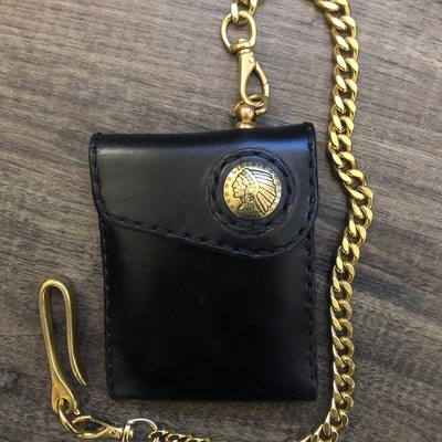 Leather Bifold Billfold Chain Wallet Biker Wallet black/brass - Etsy