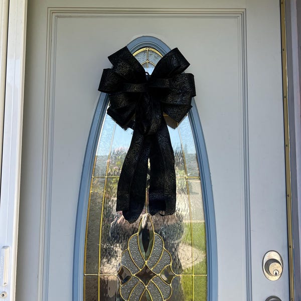 Black Wreath Bow, Embossed Wreath Bow, Black Flower Bow for Tree Topper ...