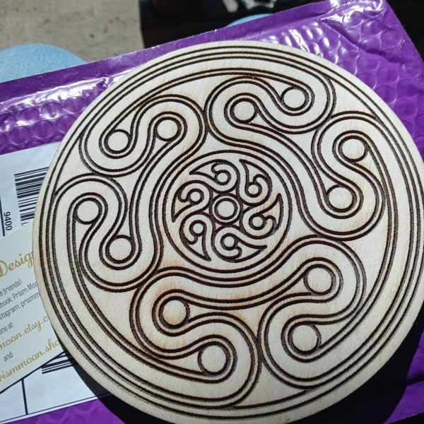 6" Hecate's Wheel Crystal Grid Board, Lasercut Birch Wood, Strophalos ...
