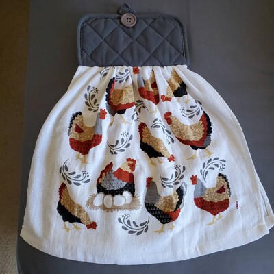 Roses & Roosters Farmhouse Hanging Kitchen Towels With Holders ...