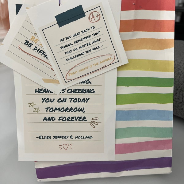 LDS Back to School Primary, Young Women and Youth Treat Tag Packet ...
