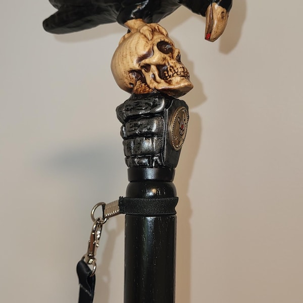 Black Crow & Skull Cane: Hand Carved Goth Wooden Walking Stick - Etsy