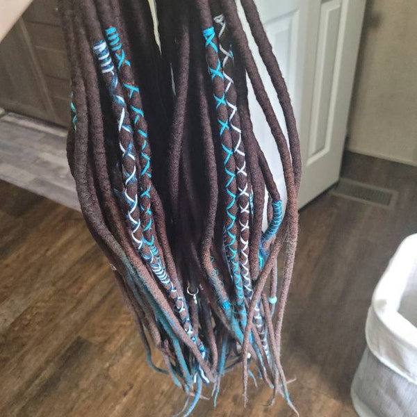 Handmade Wool Dreadlocks, Brown and Blue With Beads (lightweight, Soft ...