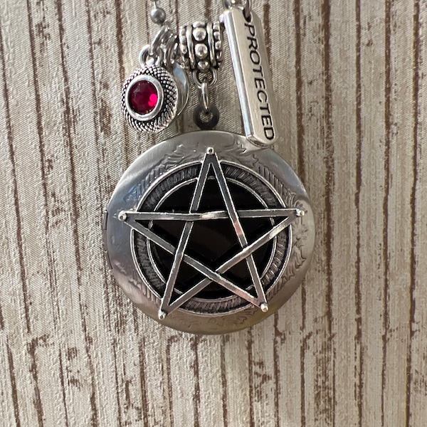 Pentacle Necklace, Pentagram Locket W-protected Charm and Letter Charm ...