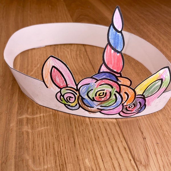 Unicorn Paper Crown Coloring Printable Kids Craft Unicorn Princess ...