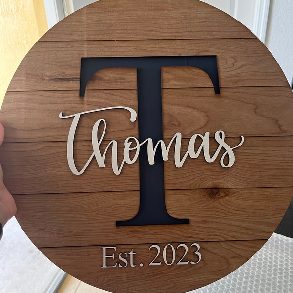 Last Name Sign, Round Initial Sign, Wedding Sign, Wedding Gift ...