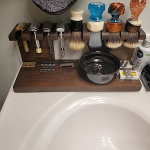 Safety Razor Shaving Brush Stand, Custom Wood W/dark Brown Stain up to ...