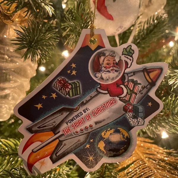Space Age Santa Christmas Ornament | Rocket Christmas Ornament | Retro ...