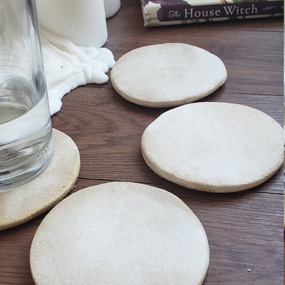 Cream Set of Coasters Handmade Ceramic Coaster Circle Drink - Etsy
