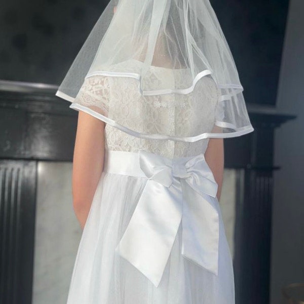First Holy Communion Veil, Confirmation Veil, 2 Tier Veil, Flower Cross ...