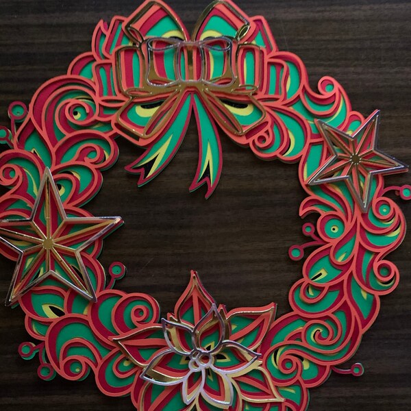 Christmas Wreath 3D Zentangle Svg Files, Multilayer Panel for Laser ...