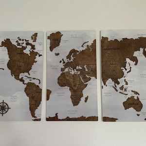 3 Panel World Map Wall Art Above Bed Decor World Map Push Pin - Etsy