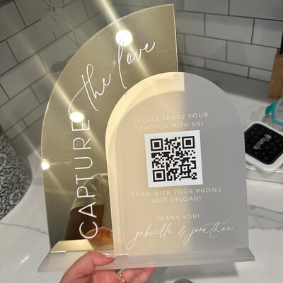 Wedding QR Code Sign QR Code Photos Sign Gold Mirror Wedding Sign ...