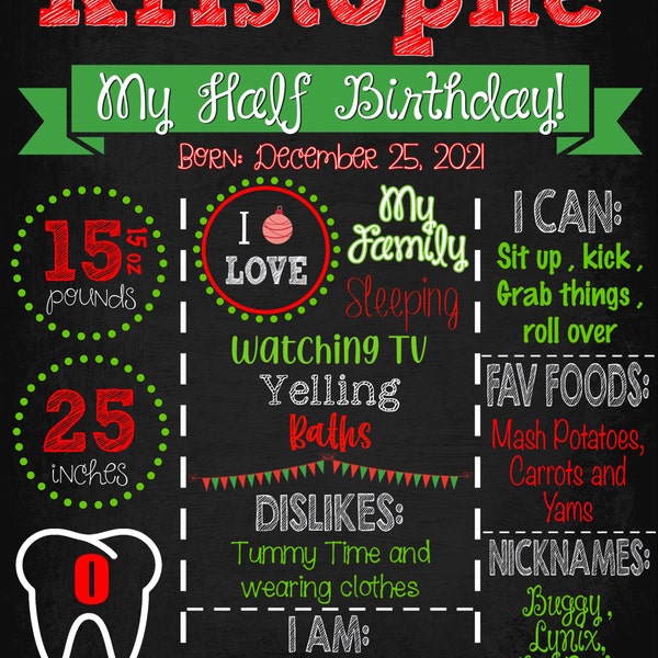 Boy's Half Birthday Chalkboard Sign - Print Yourself - Blue Half ...