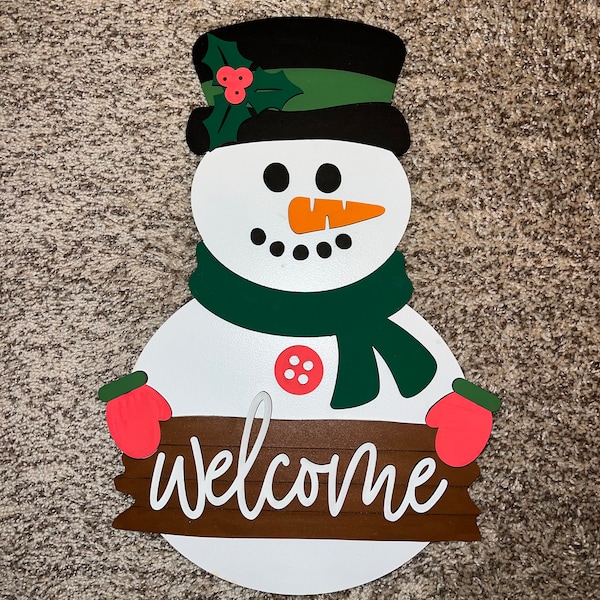 Snowman Welcome Door Hanger Sign, Glowforge Laser Cut File, Winter ...