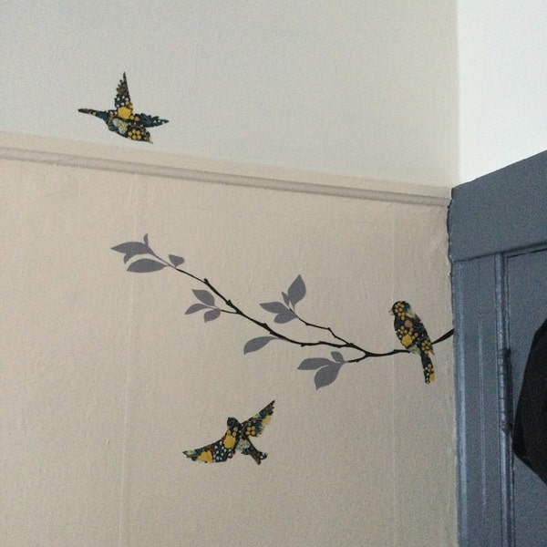 Birds and Tree Branch Wall Decal Set, Floral Harvest Pattern - Etsy