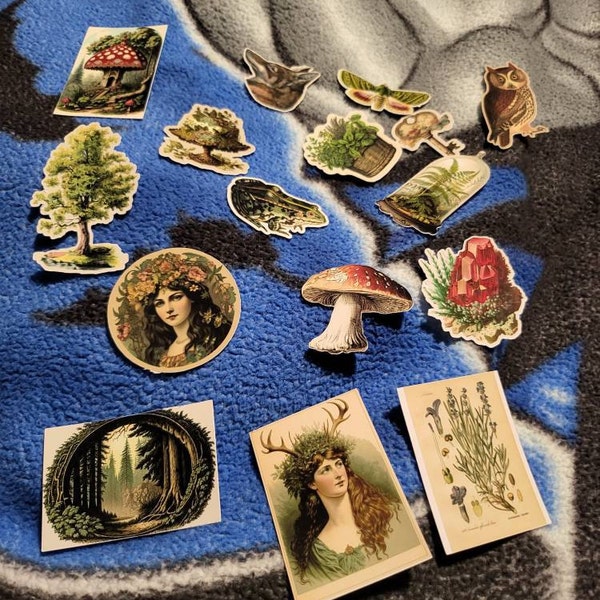 Vintage Green Witch Sticker Pack, Forest Witch, Victorian Witch ...